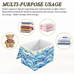 YETTASBIN Chinese Dragon Storage Basket with Lid and Handles, Large Collapsible Fabric Storage Bins Sturdy Storage Organizer for Shelves, Closet, Bedroom, School, Office, Home Decor