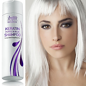 Vitamins Keratin Purple Toning Shampoo - Violet Blue Brassiness Toner for Bleached Icy Blonde Platinum Silver White Grey Ash Gray or Colored Dry Damaged Brassy Hair