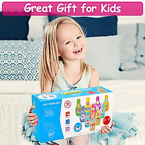 Tsomtto Kids Bowling Set Toddler Toys for 2 3 4 Year Old Boy Girl Birthday Gifts Soft Foam Animal Bowling Pins with Storage Bag Indoor Activities Outdoor Outside Easter Games Age 1-3 2-4 Present