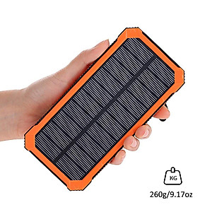 Solar Charger Power Bank, 15,000mAh External Battery Pack with Dual USB Ports and 6 LED Strong Light Flashlight，for iPhone, Smartphones, Tablets, Digital Cameras and More.