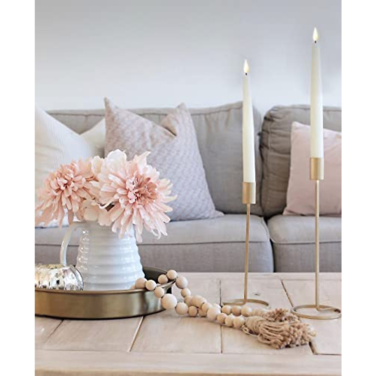 LampLust Flameless Candles with Remote Battery Operated Flickering Flameless Candles, 9in LED Candles, Ivory Real Wax, Wedding Decor, Valentine, Mantel and Farmhouse Home Decorations, Set of 4