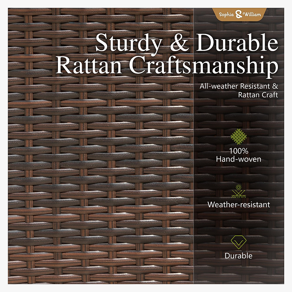 Sophia & William Patio Chairs Set of 2, 2 Pcs All-Weather Rattan Outdoor Dining Chairs, Lightweight Wicker Dining Chairs with Seat Cushions