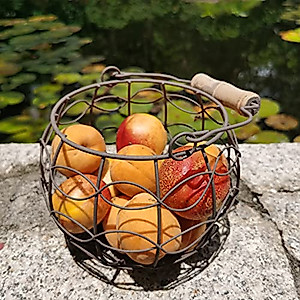 Metal Wire Egg Baskets for Collect Fresh Egg Baskets Countertop Holder, LINCOUNTRY Rustic Round Small Chicken Basket Gathering Fresh Egg With Handle,Country Primitive Farmhouse Vintage Storage Gift