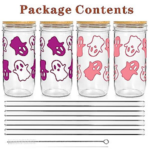ANOTION Halloween Cups, 24oz Halloween Mason Jar with Lid and Straw Tumbler Iced Coffee Cups Halloween Decor Cookie Jar Glasses Halloween Glassware Drinking Water Bottles Halloween Decorations Indoor