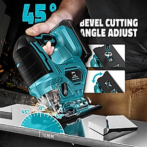 Jig Saw for Makita 18V Battery, Cordless Jigsaw Tool Brushless Motor, Variable Speed, Bevel Angle (0°-45°), LED Light with 3 Position Orbital Setting for Straight/Curve/Circle/Cutts (No Battery)