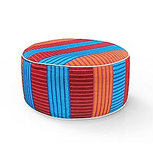 Outdoor Inflatable Ottoman Red Round 21x9 Inch Stripe Pattern Patio Foot Stools and Ottomans Portable Footrest