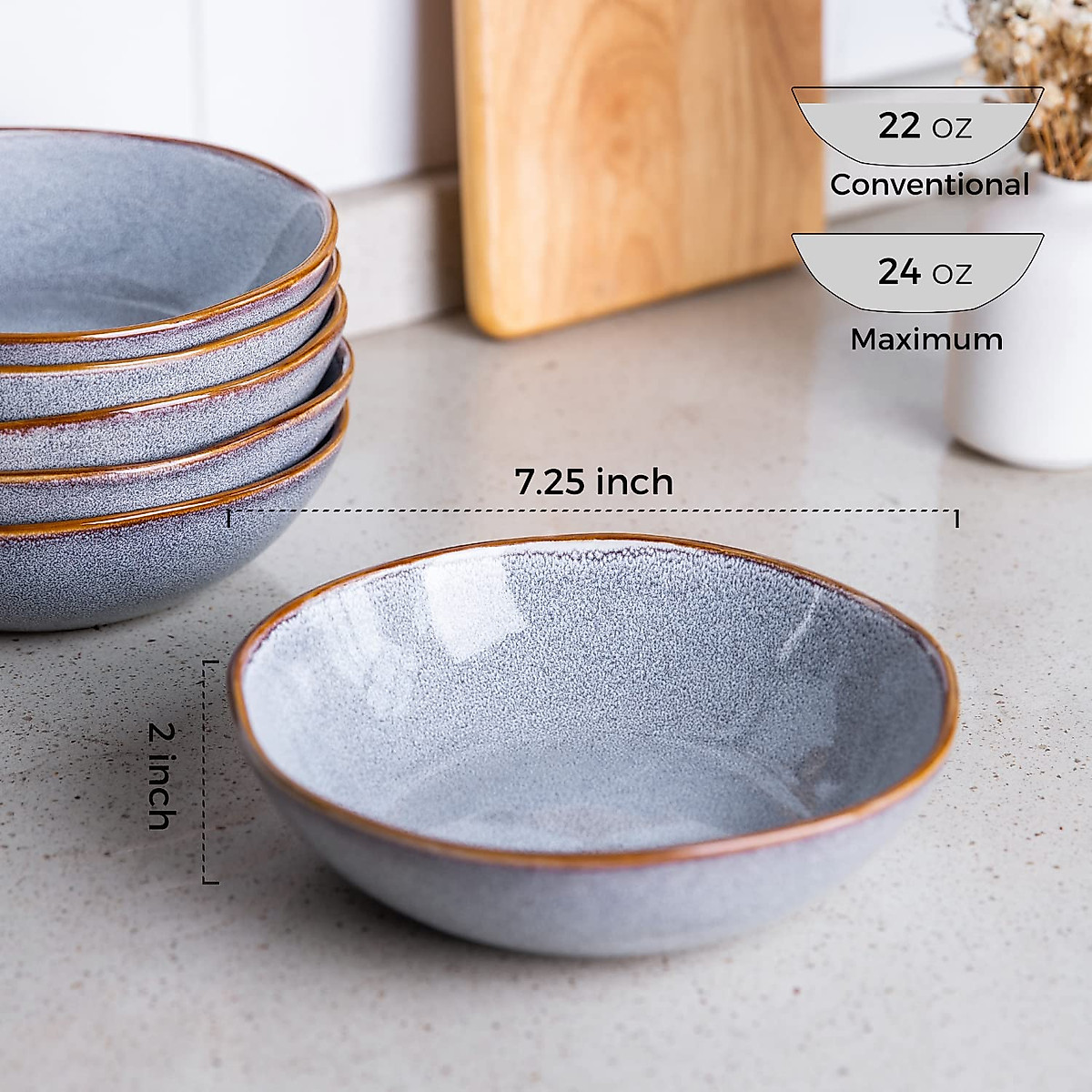 AmorArc Ceramic Cereal Bowls Set of 6, 24 oz Handmade Stoneware Bowls Set for Cereal Soup Salad, Stylish Kitchen bowls for Meal, Dishwasher & Microwave Safe, Reactive Glaze Gray Blue