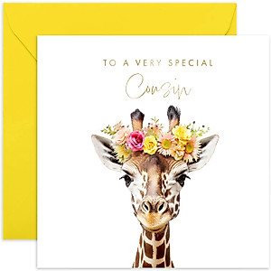 Old English Co. Giraffe Very Special Cousin Card - Giraffe Floral Cute Birthday Card for Her - Cute Well Done Congratulations Cards for Cousin from Family Friends | Blank Inside with Envelope…