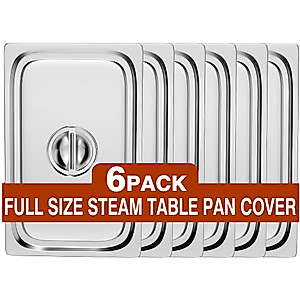 WantJoin 6-Pack Full Size Hotel Pan Cover,Lid with Handle, Stainless Steel Steam Table Pan Lid,Food Pan Cover, Catering Food Pan Cover,Chafer Pan Cover,Chafing Pan Cover