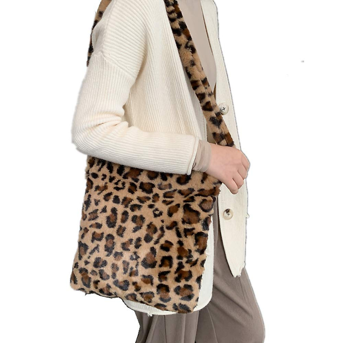 BABABA Plush bag women's bag new leopard single shoulder bag leisure large capacity wool straddle bag