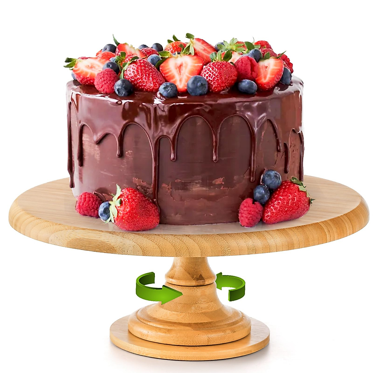 Yesland Wood Cake Turntable 13 Inch Cake Stand Rotating, Rustic Tabletop Round Cupcake Pedestal Stand Farmhouse Bamboo Cakes Holder Tray for Wedding, Birthday, Parties, Restaurants