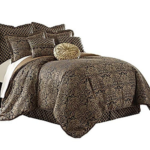 Sterling Creek Valencia 9-Piece Black Gold Floral Jacquard Oversized Comforter Set (King)