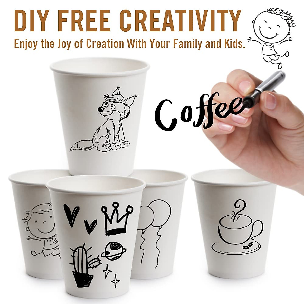 Ginkgo 100-Pack 8 oz Thickened Disposable Coffee Cups with Lids and Sleeves for Hot Beverages - Perfect for Hot Coffee, Cocoa, and More