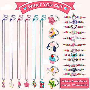 24 Pcs Little Girl Jewelry Set Kids Unicorn Necklace Cute Woven Bracelet Ring for Girls Pretend Dress up Party Favor (Vivid Style)