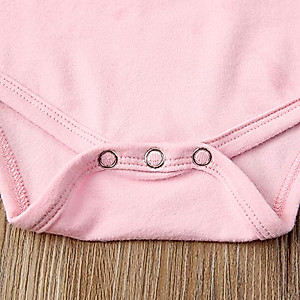 Newborn Baby Girls Easter Outfit Long Sleeve Bunny Print Romper + Floral Pants + Bow Headband 3pcs Set (Light Pink, 6-12m)