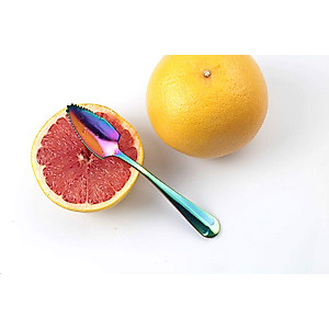 Stainless Steel Grapefruit Spoons for Citrus Fruit, Rainbow Magic Mirror Finish Serrated Grapefruit Spoons, Watermelon Dessert Spoon Set of 4