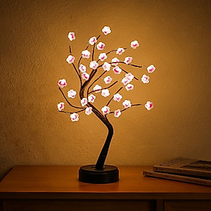 Cherry Blossom Tree Lamp, 18inch 36 Led Bonsai Tree Lights, Battery/USB Operated Japanese Decor Night Lights for Bedroom Home Idea (1 Pack)
