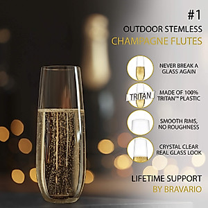Bravario Unbreakable Glasses Bundle | 4 Wine, 4 Champagne | Shatterproof 100% Tritan Plastic | Dishwasher-Safe | BPA-free | Awesome for Indoor & Outdoor, Gifts & Holidays