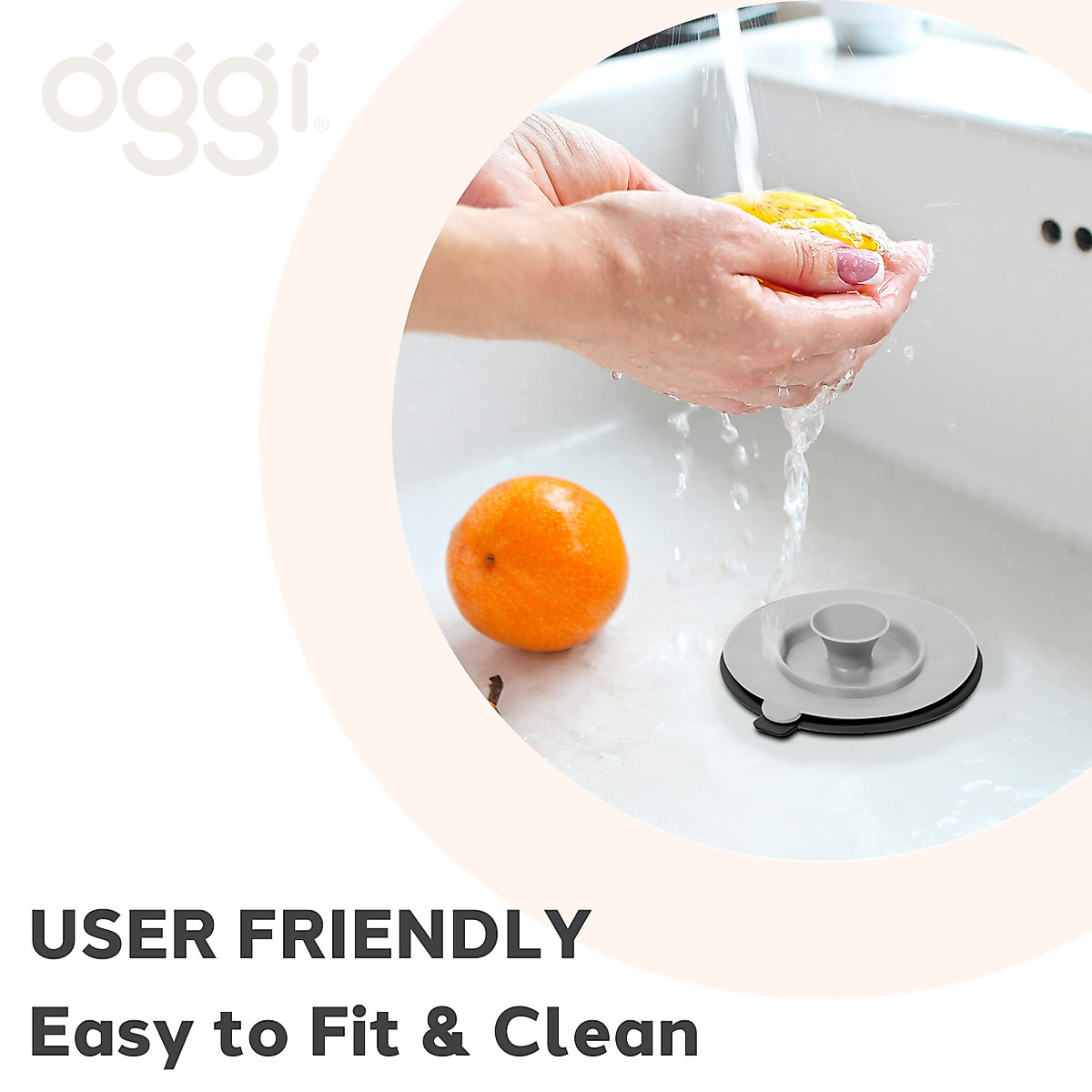 OGGI Silicone Sink Strainer & Stopper Set- Great Kitchen Sink Strainer, Silicone Drain Stopper, Sink Drain Strainer, Sink Plug 4.6˝ Diameter Rim, Black