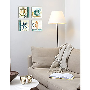The Stupell Home Decor Collection Nautical and Beach Themed 4-Piece Square Wall Plaque Set