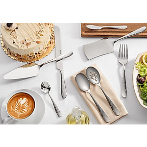 Hudson Essentials 9-Piece Bergamo Hammered 18/10 Stainless Steel Hostess Serving Utensil Set - Flatware Silverware with Wedding Cake Knife & Cake Server - Perfect for Weddings, Engagements and Parties