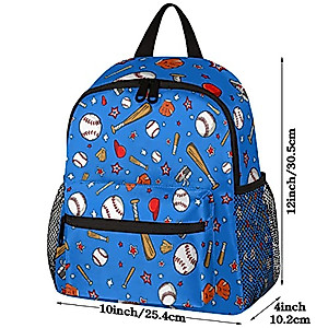 Sports Baseball Bat Kids Backpack for Boys Star Toddler Mini Backpack for Elementary Nursery Kindergarten Preschool Back to School Bookbags Casual Daypack Bag with Chest Strap for School Picnic Travel