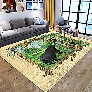 Fluffy Rug 8x10 Feet / 240x300 cm Faux Wool Indoor Accent Rug Non-Slip Low-Pile Carpet for Entrance Living RoomBedroom Dining Table Yellow Green Black Animal Bear Pattern