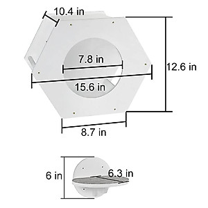 Cat House Wall Mount, Cat Shelves and Perches for Wall Fit Cat Up to 10Lbs, Cat Wall Shelves with 3 Wall Steps and Scratching Pad, Cat Hammock Wall Mount, White