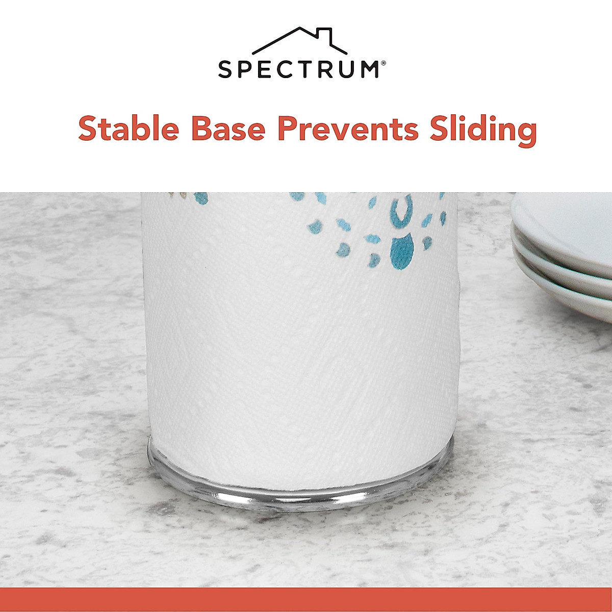 Spectrum Diversified Euro Holder for Kitchen Countertops, Bars & Dining Tables Steel Paper Towel Stand, Fits Standard & Jumbo Rolls, 1 Count, Chrome