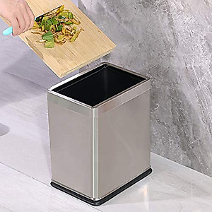 Huaqinglian 2.6gallon Small Metal Office Trash Can,Slim Garbage Can,Bathroom Wastebasket Dust Bin for Kitchen,Living Room,Bedroom…(Stainess Steel)