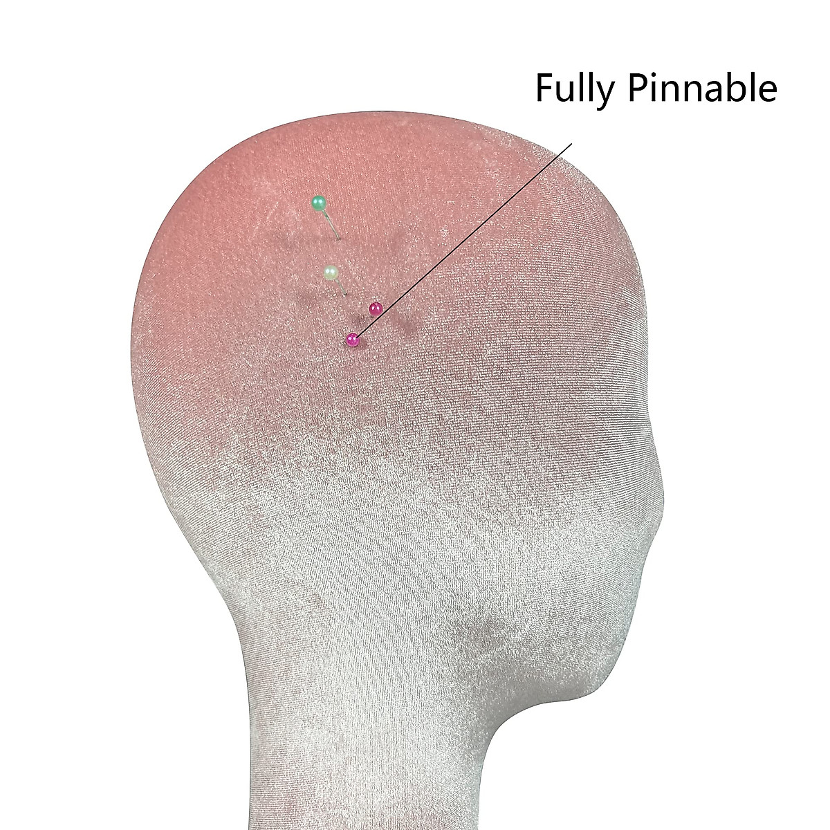 DE-LIANG Female Velvet Head Mannequin Dress Form Silk Fully Pinnable for Hat Wig Jewelry Earring Scarves Display, Clothing Fabric Head Model for Sale, Light Pink 40cm