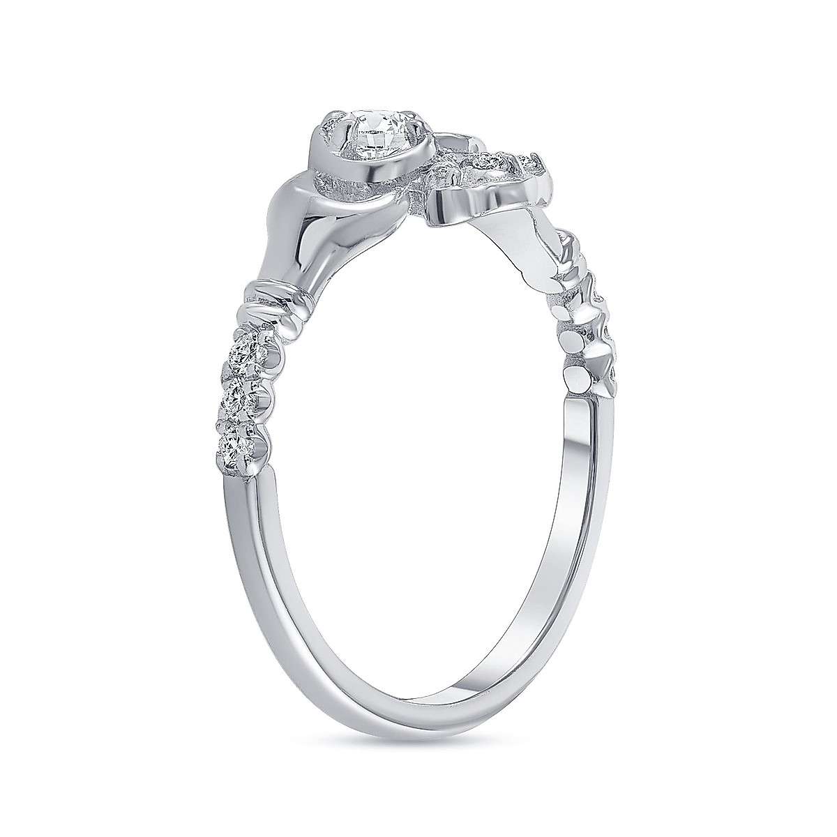 Elegant 10k White Gold Diamond Claddagh Promise RingTakar 10k Gold Claddagh Promise Ring With Diamond Irish Jewelry For Women Cartier Yellow, Rose and White Gold Ring Made In USA(Size 10.5)