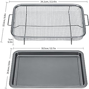 Air Fryer Basket For Oven 2 Set, 15.2 x 10.3 inch Stainless Steel Air Fryer Basket and Baking Sheet, with Non-stick Coating, For French Fried, Turky, Bacon, Chicken Wings