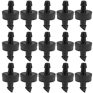 uxcell Pressure Compensating Dripper 2.6GPH 10L/H Emitter for Garden Lawn Drip Irrigation with Barbed Hose Connector Plastic Black 50pcs