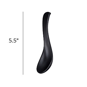 Needzo Melamine Soup Spoon and Pho Large Bowl for Salad Rice or Desserts, Black Durable Kitchen Dish, Dishwasher Safe Utensils