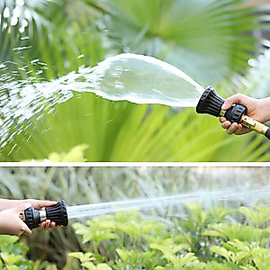 HOSUN Fire Hose Nozzle for Garden Hose, Heavy Duty Fireman Style Garden Hose Nozzles, Leak Proof & Adjustable Water Nozzle High Pressure, Best for Watering Plant & Lawn, Washing Car & Pet (Black)