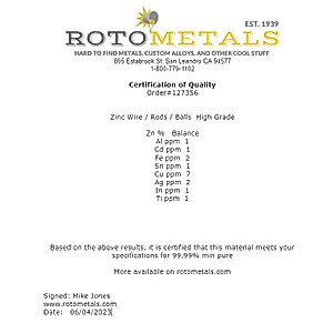 4pcs 99.99% High Purity Zinc Rod Zinc Metal Anode for School Scientific Experiment Research Diameter 1/4" Length 4" Made in USA RotoMetas
