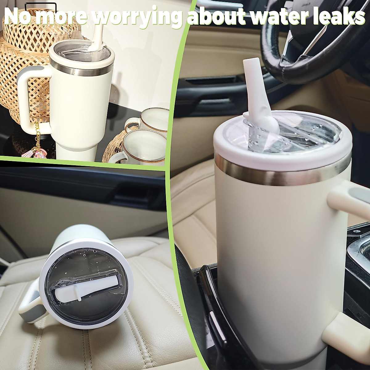 40 OZ Tumbler Flip Straw Lid Replacement Fit for Stanley Tumbler, Spill Proof and Leak Proof, 2 PCS Tumbler Lids Fit for Stanley Cup(White)