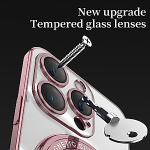 QLTYPRI Magnetic Clear Case for iPhone 13 Pro Max Case Compatible with MagSafe, Invisible Ring Holder Stand, Camera Lens Full Protection, Shockproof Phone Case Cover for iPhone 13 Pro Max – Rose Gold