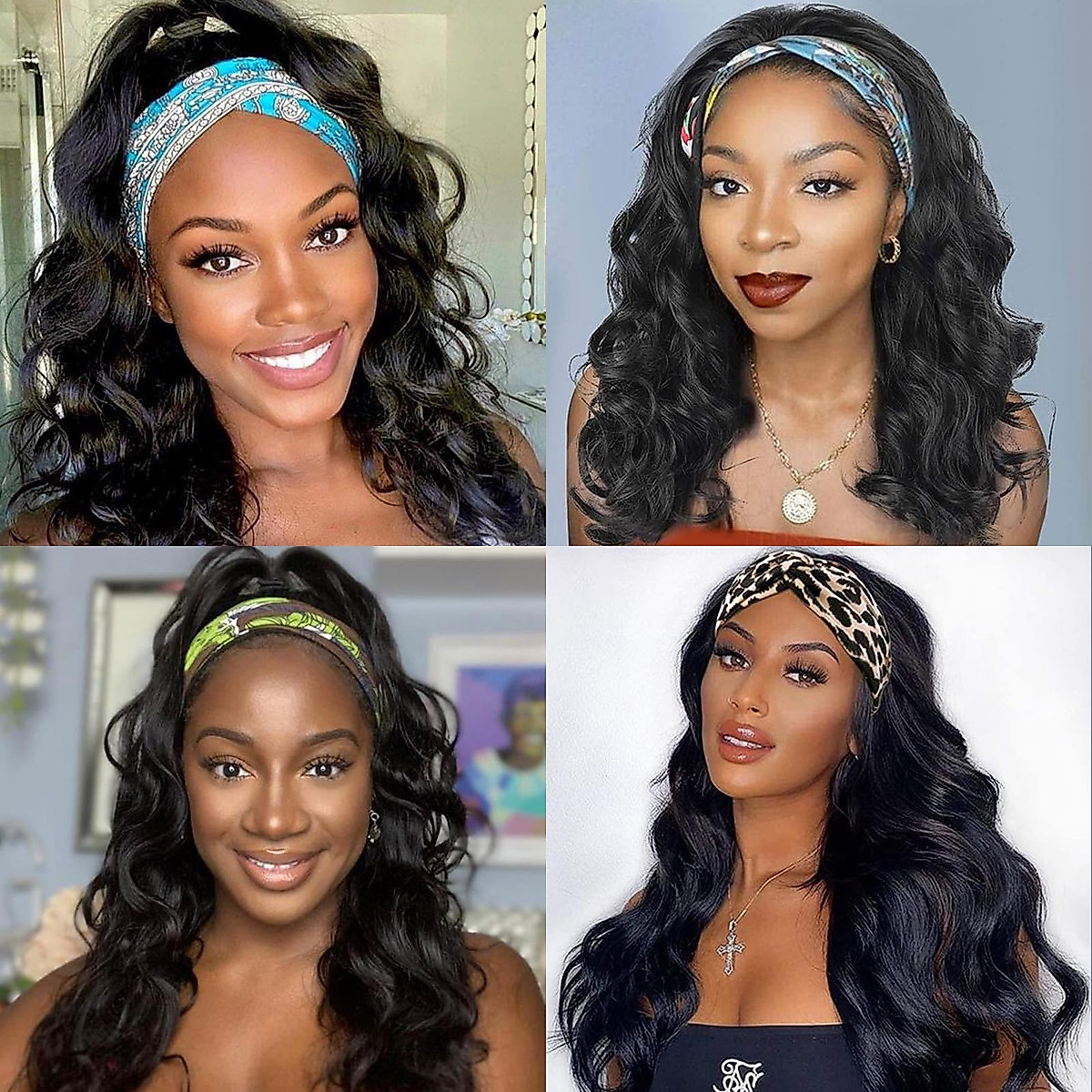 Colorful Queen Glueless Headband Wig Long Black Body Wave Headband Wigs for Black Women Synthetic Natural Looking Wavy Wig Heat Resistant 180% Density (26inch, 1B#)