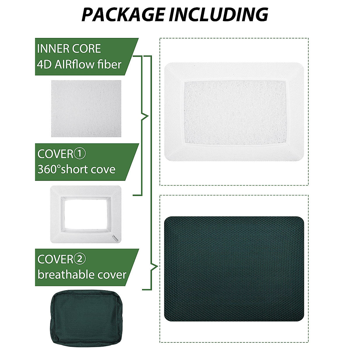 AOSYCO 4D Airflow Seat Cushion, Long Sitting Office Chair Pad, Pressure Relief Cushion Butt Lumbar Back Support, Extremely Easy Cleaning for Wheelchairs, Outdoor Patio with Covers, 1in (Height)