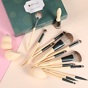 DUcare Makeup Brushes 14Pcs with 3Pcs Makeup Spong & Cosmetic Bag - Lime Mojito Series Christmas Gifts Professional Kabuki Foundation Blending Brush Face Powder Blush Concealers Eye Shadows