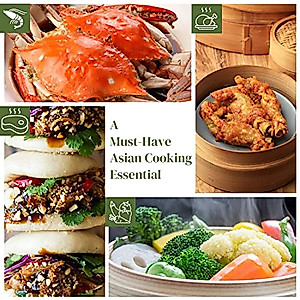 Flexzion Bamboo Steamer Basket Set (8 inch), 50 x Steamer Liners and 2 Pairs of Chopsticks, Steam Baskets for DimSum Dumplings, Rice, Vegetables, Fish and Meat