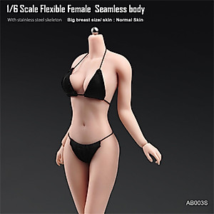 1/6 Scale Female Seamless Body Normal Skin Curvy Ass Action Figure Body 12'' Steel Skeleton Flexible Big Breast Body Doll
