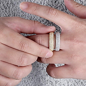 Moca Jewelry Iced Out Square Fashion Ring 925 Sterling Silver Bling CZ Simulated Diamond Hip Hop Ring for Men Women (Silver,8)