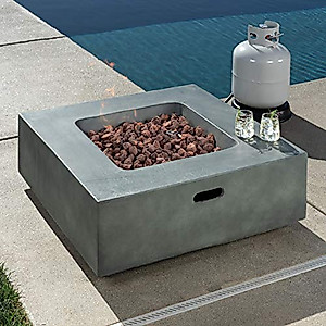 Propane Fire Pit - Outdoor Patio - Fire Pit Table - Stainless Steel Burner Patio Heater with Lava Rocks - 35-inch Square - Slate Gray Green 50,000 BTU - by Royal Garden