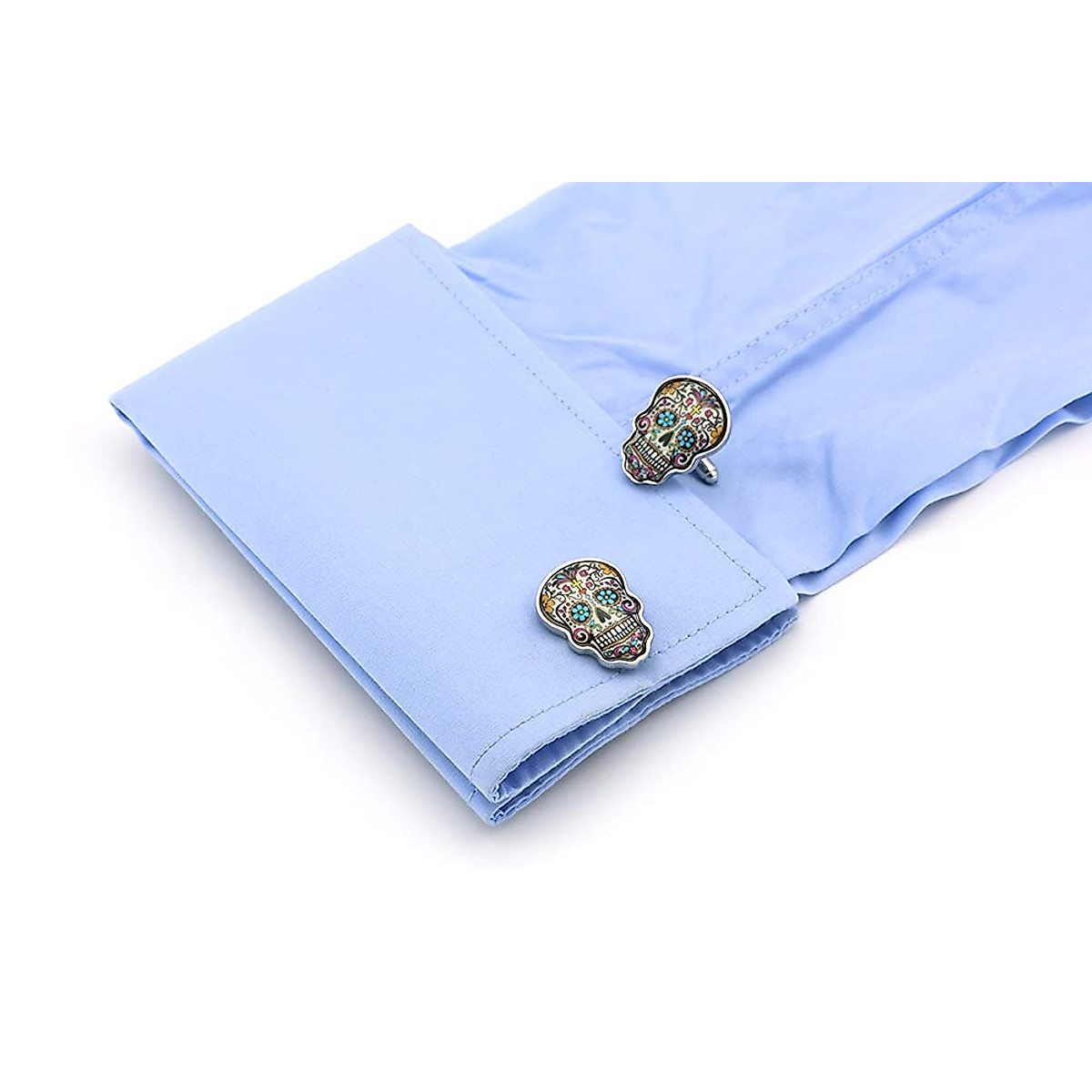 iGame Day Of The Dead Cuff Links Muti-color Brass Material Sugar Skull Design Cufflinks with Gift Box