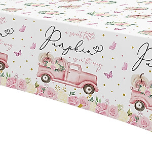 Srua Don Pumpkin Baby Shower Decorations Tablecloth Girl, Pink Little Pumpkin Baby Shower Party Supplies Table Cover, Thanksgiving Fall Pumpkin Baby Girl Decorations Table Cloth, 3 Pack (54in x 108in)