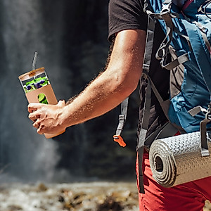 32oz Drinking Glass Tumbler with Bamboo Lid and Straw - Silicone Sleeve - Fits Car Cup Holder - Reusable Boba Smoothie Cup, Spill Proof Travel Water Bottle, Iced Coffee Tumbler, BPA Free - Amber.