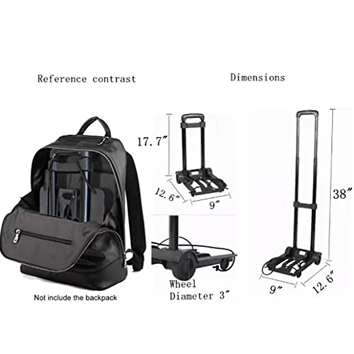 RShop Minisize Luggage Cart with 2 Wheels Lightweight Plastic Carrier Trolley Folding Hand Truck for Shopping Travel, Camping Moving and Office Use (Small Base Plate:12.6 inch X 9 inch), Black (KBGF)